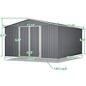 11' x 13' Outdoor Metal Storage Shed with Floor Frame Base, Galvanized Steel Garden Shed with 4 Vents, Tool Storage Shed for Backyard, Patio, Lawn