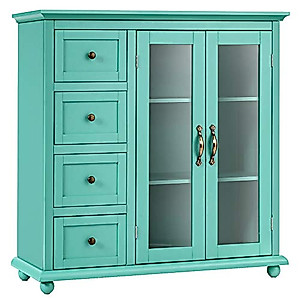 Giantex Buffet Sideboard, Wood Storage Cabinet, Console Table with 4 Drawers, 2-Door Credenza, Living Room Dining Room Furniture, Buffet Server, Kitchen Pantry Cupboard (Sea Green)