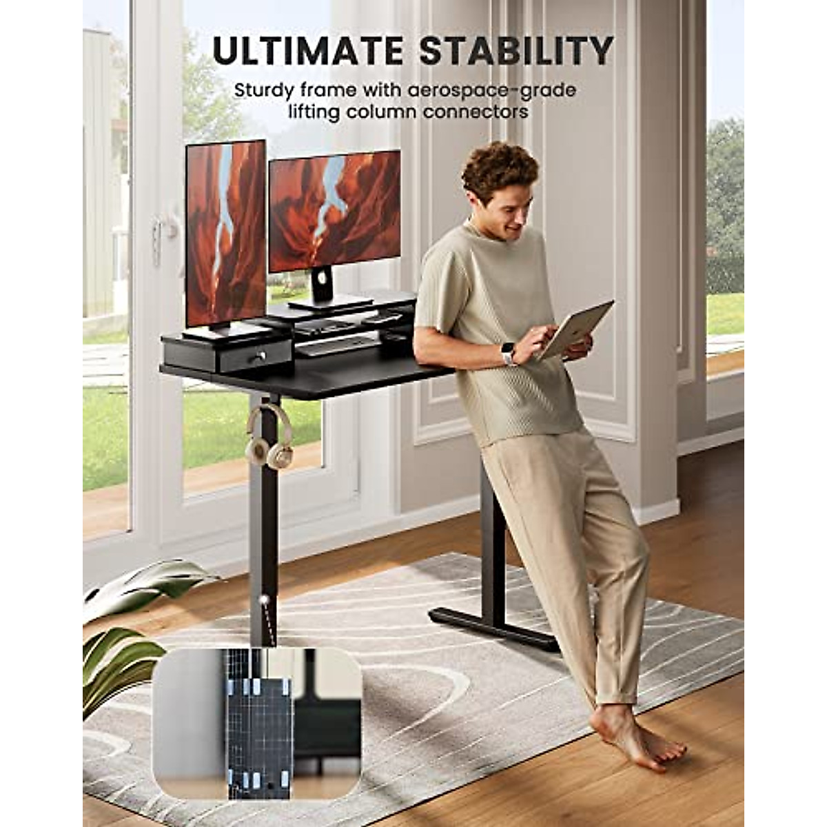 Ergear ErGear Electric Standing Desk with Double Drawers, 48x24 Inches Adjustable Height Sit Stand Up Desk, Home Office Desk Computer Workstation with Storage Shelf, Black (EGESD5B-1)