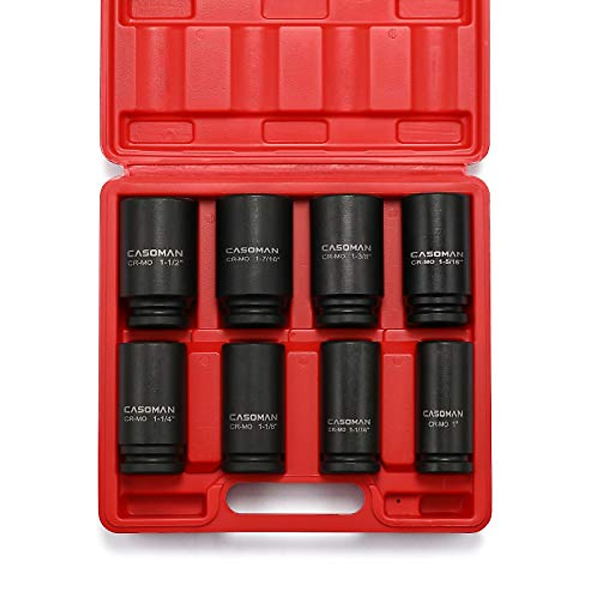 CASOMAN 3/4" Drive Deep Impact Socket Set, 8 Piece Set, SAE Sizes (1-Inch to 1-1/2-Inch), 6 Point, 3/4" Dr. Heavy Duty Impact Socket Set