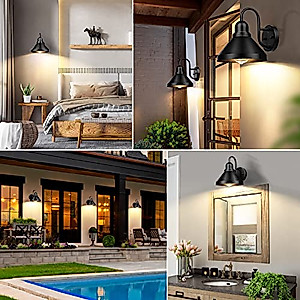 Brightever Gooseneck Outdoor Light Fixtures, 2-Pack Farmhouse Barn Lights for Porch, Industrial Black Exterior Wall Sconce for Garage, Patio, E26 Base Anti-Rust, Bulb not Included