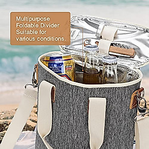 Insulated Waxed Canvas Padded Wine Cooler Bag - Portable Tote Carrier with Corkscrew Opener for Travel, Party, Beach, Wedding for Wine Lovers (Grey)