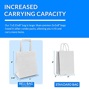 Reli. 90 Pack | Assorted Sizes White Paper Bags w/Handles | 7x3.15x8-8x4.5x10.25-10x5x13 | 30 Bags Each Size | Paper Bags Combo Pack | Retail Bags/Shopping Bags, Gift Bags