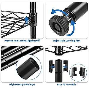 BATHWA 6 Shelf Adjustable Wire Shelving Units, Heavy Duty Metal Storage Wire Shelf with Leveling Feet, Utility Steel Shelves for Garage, Kitchen, Living Room, Bathroom,