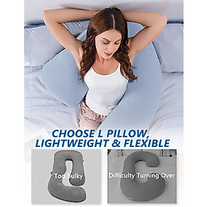 AngQi Body Pregnancy Pillow,L-Shaped Pregnancy Pillow for Side Sleepers,Maternity Body Pillow with Velvet & Jersey Cover, Gray＆Blue