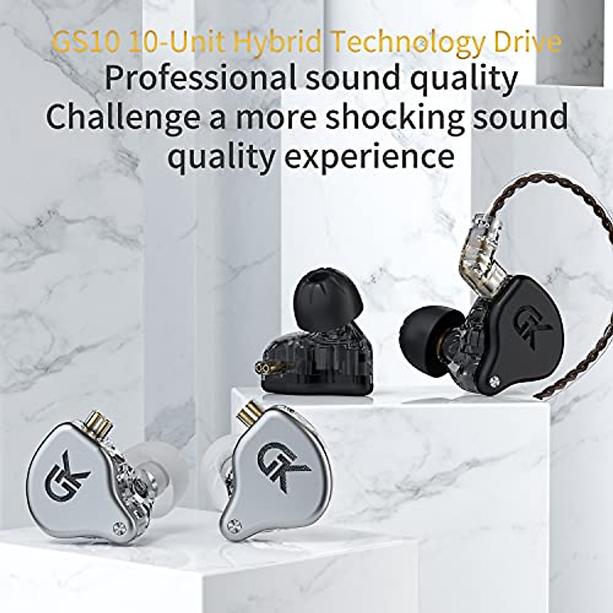 G.K Earbuds Wired Headphone with Microphone 7BA+1DD Hybrid Driver Stereo Bass Noise Cancelling IEM Earphone 3.5mm Jack with Detachable Audio Cable for Musicians DJ Guitarists Sport Gaming (Black)