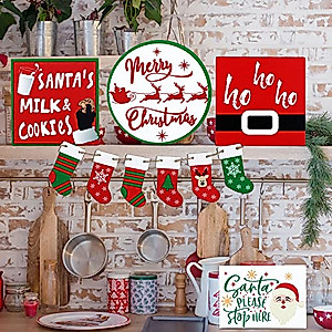12 Pieces Christmas Tiered Tray Decor Christmas Santa Claus Table Decor Rustic Table Centerpiece Christmas Wooden Signs Farmhouse Tiered Tray Country Decor for Home Room Table Fireplace (Santa Claus)
