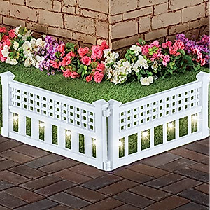 Collections Etc Solar Powered White Garden Border Fence, White - Set of 3 Panels - Edge Your Garden or Pathway Stylishly - 23" x 14" Each