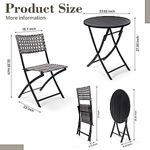 3 Piece Folding Outdoor Patio Bistro Set, Wicker Patio Furniture Sets with Table and Chairs for Garden, Backyard, Porch, Patio - Patio Conversation Set