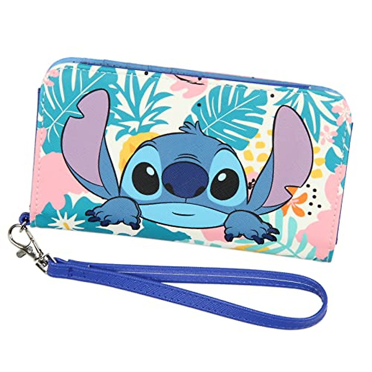 Disney Lilo & Stitch Tropical Design Snap-Closure Wristlet Wallet w/Tech Pocket and Wrist Strap