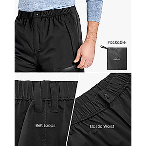 Men's Rain Pants, Waterproof Rain Over Pants Lightweight Packable Windproof Hiking Pants Outdoor Golf Work Black