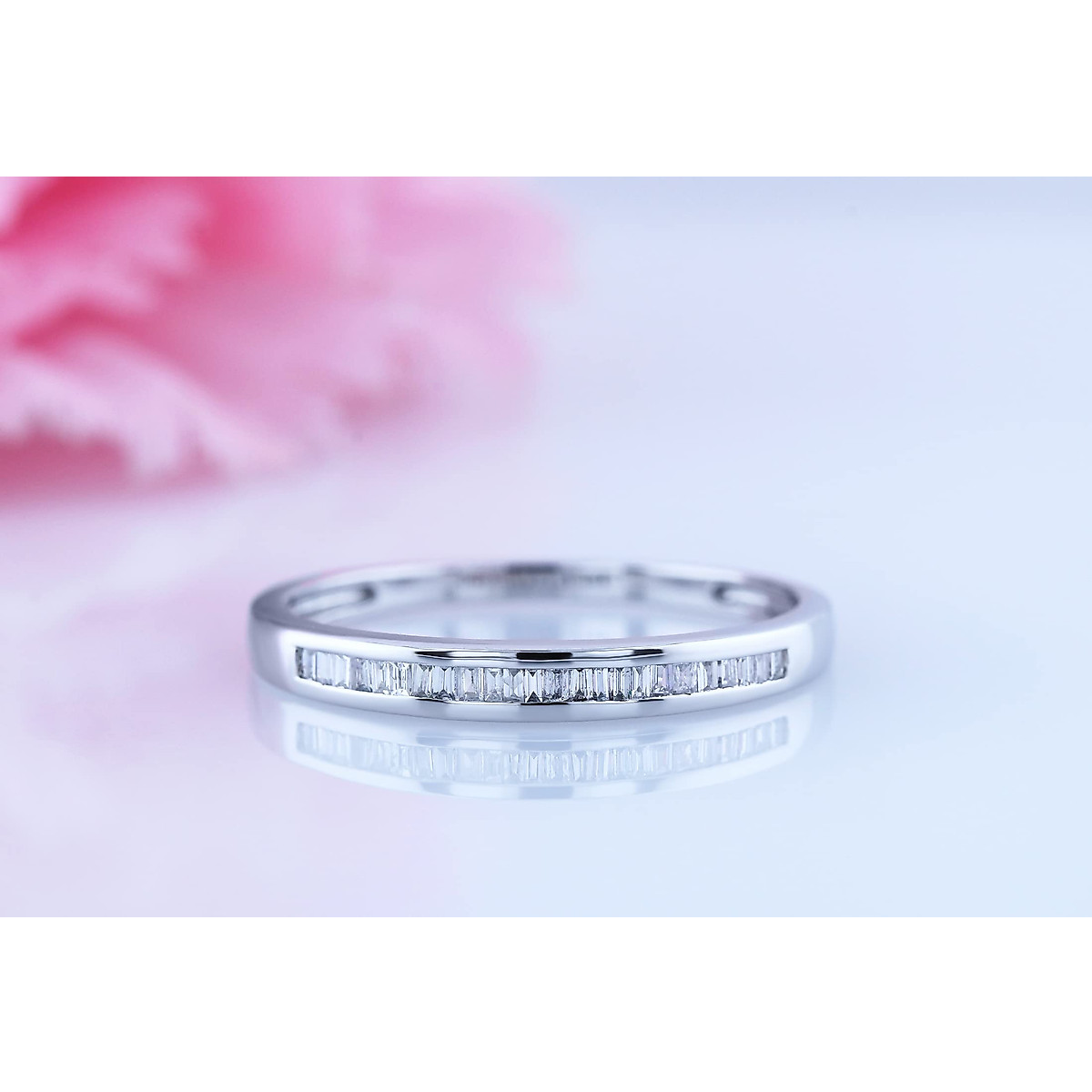 Dazzlingrock Collection 0.13 Carat (ctw) 14K Baguette Diamond Ladies Anniversary Wedding Band, White Gold, Size 7.5