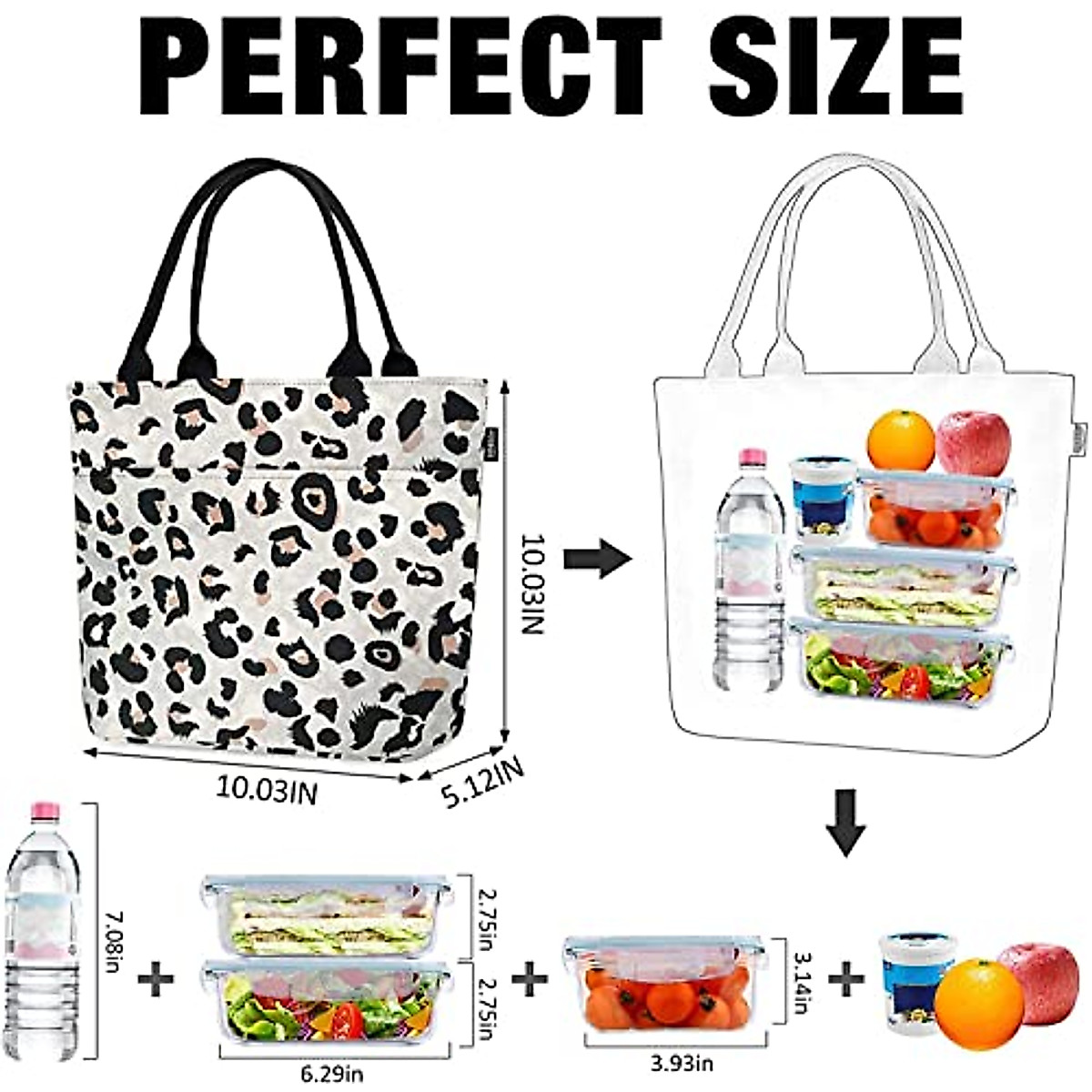 Aosbos Leopard Lunch Bag Women, Leakproof Insulated Lunch Box Lunch Tote Bag Lunch Cooler Bags, Meal Prep Container Loncheras Para Mujer for Work Travel Picnic Gym, Leopard Print