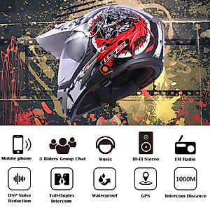 Yideng Bluetooth for Motorcycle Helmet Headset Wireless Intercom Interphone BT-S2 Walkie-Talkie Supports FM Radio GPS Voice Command Music Hands-Free up to 3 Riders Communication in 1000m(Single)