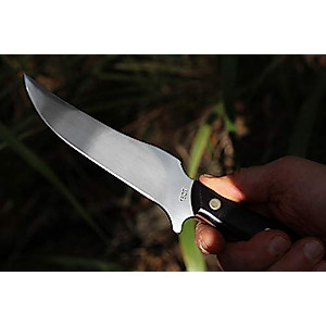 Old Timer 15OTCP Deerslayer 10.5in High Carbon S.S. Full Tang Fixed Blade Knife with 5.6in Clip Point Blade, Sawcut Handle, and Leather Belt Sheath for Hunting, Camping, Skinning, EDC, and Outdoor