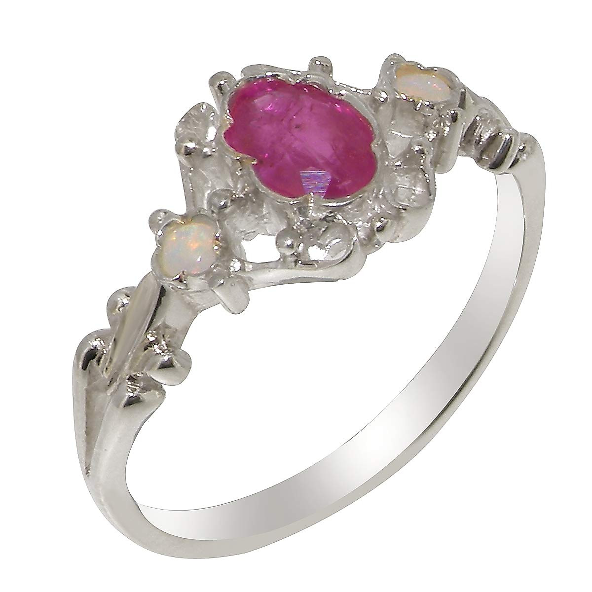925 Sterling Silver Natural Ruby & Opal Womens Anniversary Ring - Size 7.5