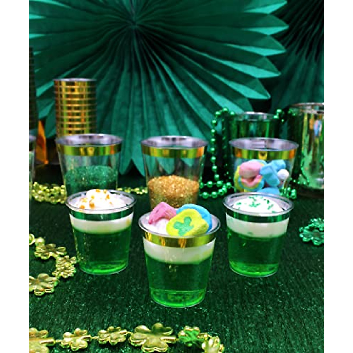 Just Artifacts 1oz Plastic Shot Glasses (120pcs, Metallic Gold Rim)