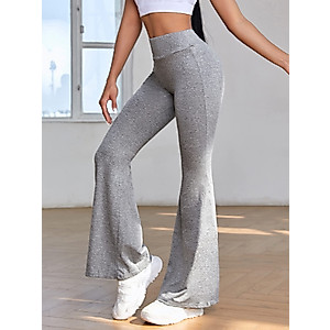 OYOANGLE Women's Yoga Flare Leg Bell Yoga Pants High Waisted Bootcut Bottom Yoga Leggings Grey M
