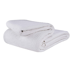 GLAMBURG 100% Cotton Thermal Blanket, Breathable Bed Blanket Twin Size, Soft Waffle Blanket, Twin Blanket, All Season Cotton Blanket, White