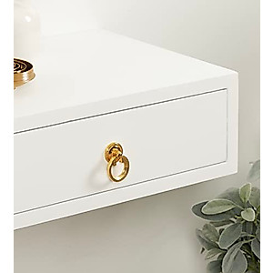 Kate and Laurel Decklyn Modern Glam Floating Side Table with Concealed Drawer for Additional Storage and Home Decor, 18x12x6, White/Gold