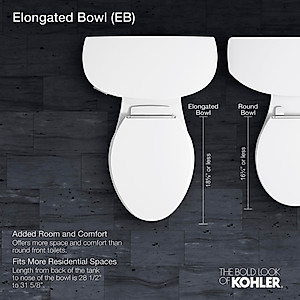 KOHLER 22378-0 Brazn One-Piece Compact Elongated Toilet with Skirted Trapway, Dual-Flush 0.8 or 1.28 GPF, White