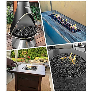 GRISUN Onyx Black Fire Glass Diamonds for Fire Pit, 1 Inch High Luster Reflective Tempered Glass Rocks for Natural or Propane Fireplace, Safe for Outdoors and Indoors Firepit Glass, 10 Pounds
