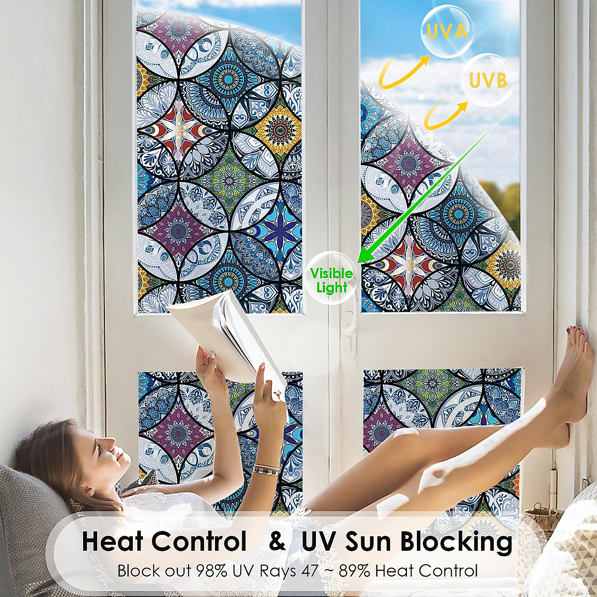 DKTIE Static Cling Decorative Window Film with Installation Tools Non Adhesive Privacy Film Stained Glass Window Film for Bathroom Shower Door Heat Cotrol Anti UV 17.7 x 78.7 Inch