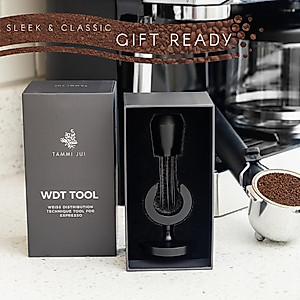 Tammi Jui WDT Tool Espresso with Magnetic Mount for easy, clutter-free storage. 8 Needle Espresso Distribution Tool in sleek aluminum. WDT Espresso Distributor comes in a Gift Ready Box.
