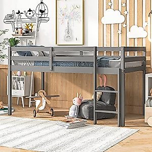 LoLado Loft Bed Twin,Loft Bed for Kids with Ladders and Guard Rails,Solid Wood and Sturdy Low Loft Bed Frame for Boys Girls and Junior,No Box Spring Needed,Easy to Assembly,Twin(Grey)