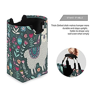 Kigai Cute Floral Llama Laundry Basket Large Collapsible Waterproof Laundry Hamper with Handles Portable Storage Basket Dirty Clothes Toys Organizer for College Dorms, Nursery, Bathroom