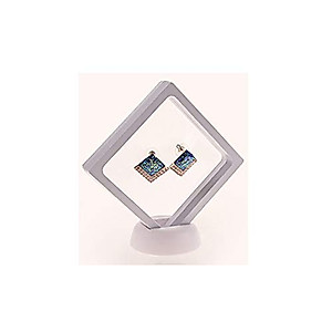 4 Pieces Coin 3D Display Stand Box Set Diamond Square Medallion Challenge Coin Chip Display Stand Holder 3D Floating Frame Display Stand Box for Coin Medallions Jewelry 3.54"x3.54" White
