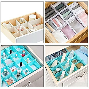 SINJEUN 64 Pcs Plastic DIY Grid Drawer Divider Plastic Grid Drawer Separators, Plastic Adjustable Drawer Storage Organizer for Socks, Makeup, Clothes, Kitchenware, Office Supplies, 32 Blue, 32 White