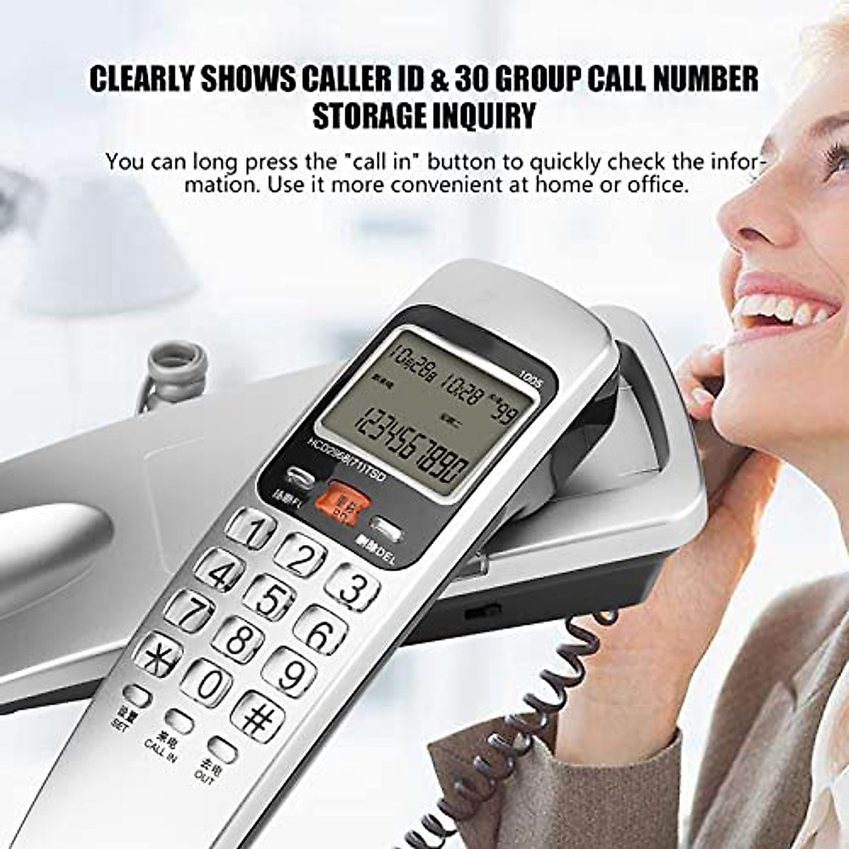 Ymiko FSK/DTMF Caller ID Teleph1 Corded Ph1 Desk Put Landline Fashion Extension Teleph1 for Home, Hotel, Office (银色)