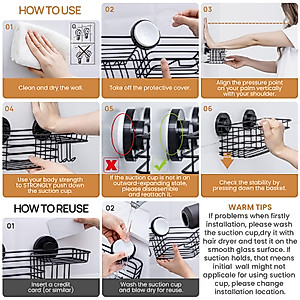 LEVERLOC Shower Caddy Suction Cup, 2 Pack Shower Shelves for Inside Shower with Hooks & Soap holder, NO-Drilling Bathroom Shower Organizer, Rustproof Meatl Shower Holder Storage, Black