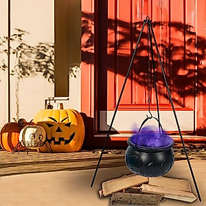 Hourleey Witches Cauldron on Tripod, Halloween Outdoor Decorations with Green Lights, Hocus Pocus Candy Bucket Decor for Home Patio Garden Lawn Outside