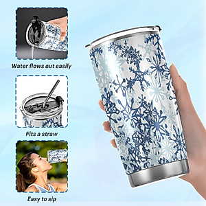 Yasala Christmas Tumbler Winter Snowflake Blue Insulated Coffee Cup Beverage Container Office Travel Mug with Straw and Lid 20oz Holiday Back to School Gift