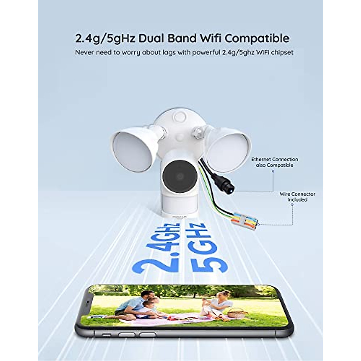 FOSCAM 2.4G/5GHz WiFi Floodlight Camera with Siren Alarm, 2K/4MP Outdoor IP Security Camera, 2-Way Audio, IP65, AI Detection, 2600lm Brightness (Existing Outdoor Wiring & Junction Box Required), FLC