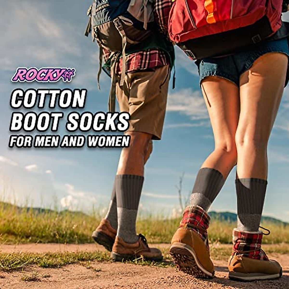 Rocky Cotton Boot Socks For Men & Women (Thermal & Insulated) Warm for Cold Work, Hunting, Fishing (Black - 6 Pack)