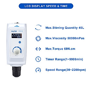 +UXI Overhead Stirrer 40L LCD Digital Labotary Lab Stirrers Mixer Time and Speed Adjustable 30-2200rpm Max.100L Max.100000mpa.s Industrial Stirrer Mixer Homogenizer Grinder 110V 20/40/60/100L