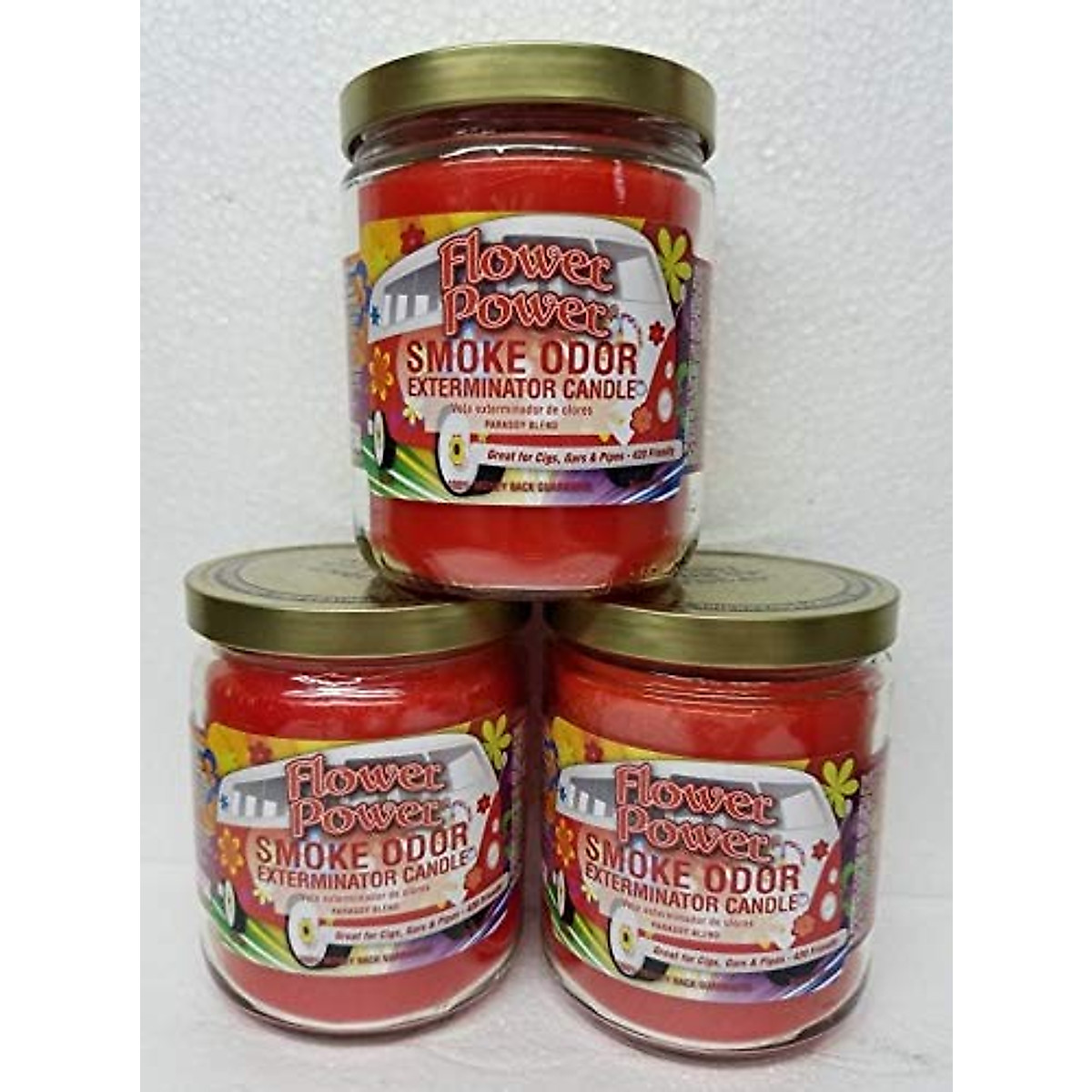 Smoke Odor Exterminator 13 oz Jar Candles Flower Power, (3) Set of Three Candles.