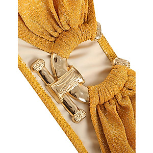 ZAFUL Bandeau Cut Out Swimsuits for Women Sexy Strapless Swimwear Cute Glitter Metallic Bikinis Gold Yellow XS