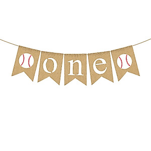 Rainlemon Jute Burlap One High Chair Banner Baseball Theme Boy Girl 1st Birthday Party Highchair Decoraiton
