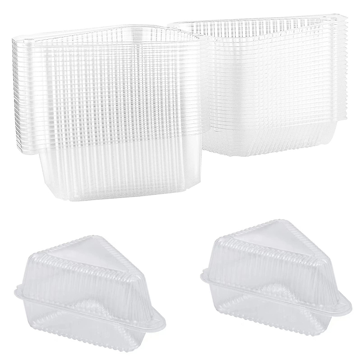 200 Pcs Transparent Cake Slice Containers with Lids Clear Plastic Trays with Hinged Lid Clear Medium Hinged Lid Cheesecake Container Disposable to Go Box Food Containers for Store Your Food