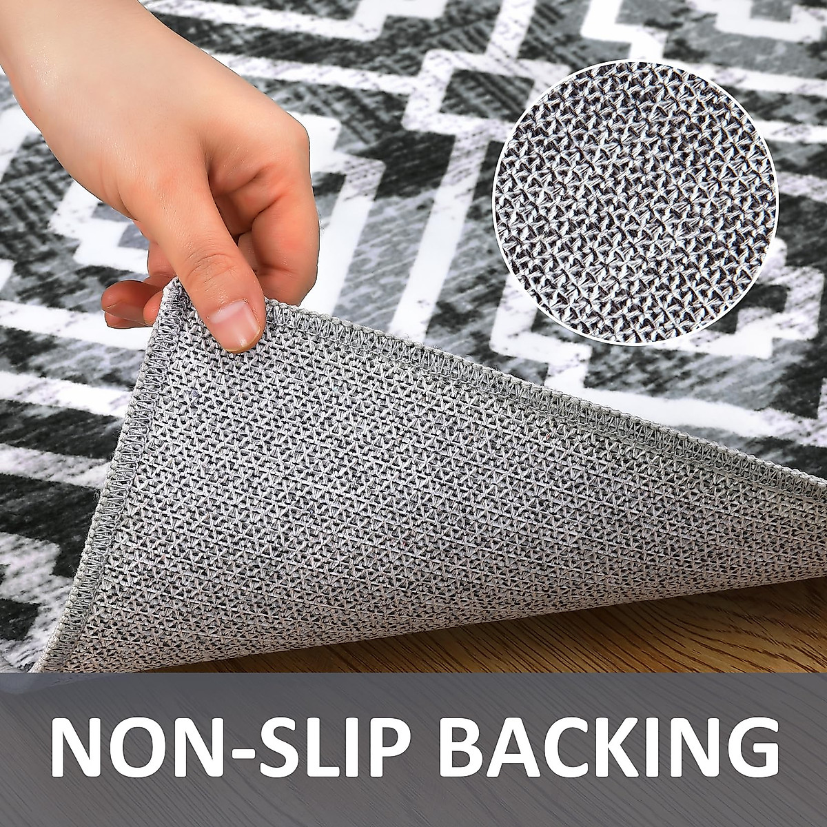 IMINROME Machine Washable 9x12 Area Rug Modern Large Rug Grey Modern Geometric Bedroom Living Room Throw Rug Non-Slip Distressed Dining Room Nursery Mat Non-Shedding Floor Accent Carpet