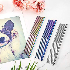 3 Pieces Pet Steel Combs, Pet Dog Cat Grooming Comb Multi-color Dog Comb with Stainless Steel Teeth for Removing Tangles and Knots for Long and Short Haired Dog, 7.5 x 1.3 Inch