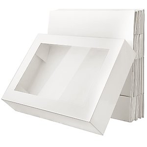 Gersoniel Cake Box Paperboard Window Bakery Box Large Pastry Baking Rectangle Cardboard Treat Boxes with Window Bakery Take out Containers for Cookie Cupcake Pie 19 x 14 x 4 Inch (White,20 Pack)