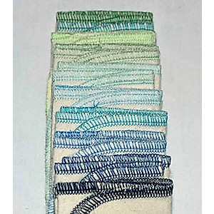Gina's Soft Cloth Shop 1 Ply Organic Cotton Flannel Paperless Towels 11x12 Inches Set of 10 Blues and Greens