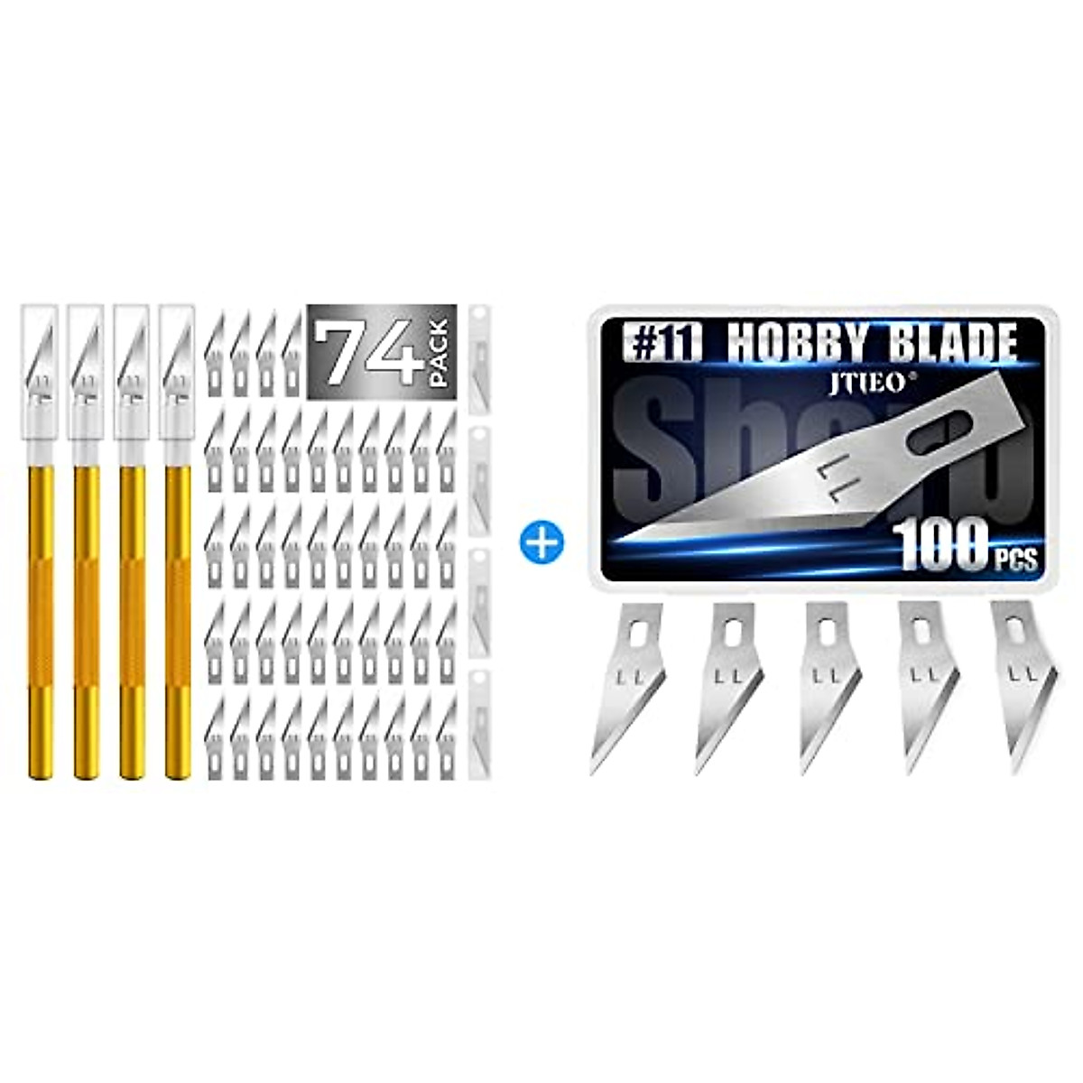 Exacto Knife Craft Knife Hobby Knife 74 Pack with 4 Upgrade Sharp Hobby Knives and 70 Spare Knife Blades, 100 PCS Exacto Knife Blades SK5 Carbon Steel #11 Exacto Blades