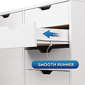 DEVAISE 5-Drawer Wood Dresser Chest with Door, Mobile Storage Cabinet, Printer Stand for Home Office