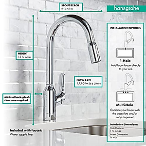 hansgrohe Focus N Chrome High Arc Kitchen Faucet, Kitchen Faucets with Pull Down Sprayer, Faucet for Kitchen Sink, Chrome 71800001